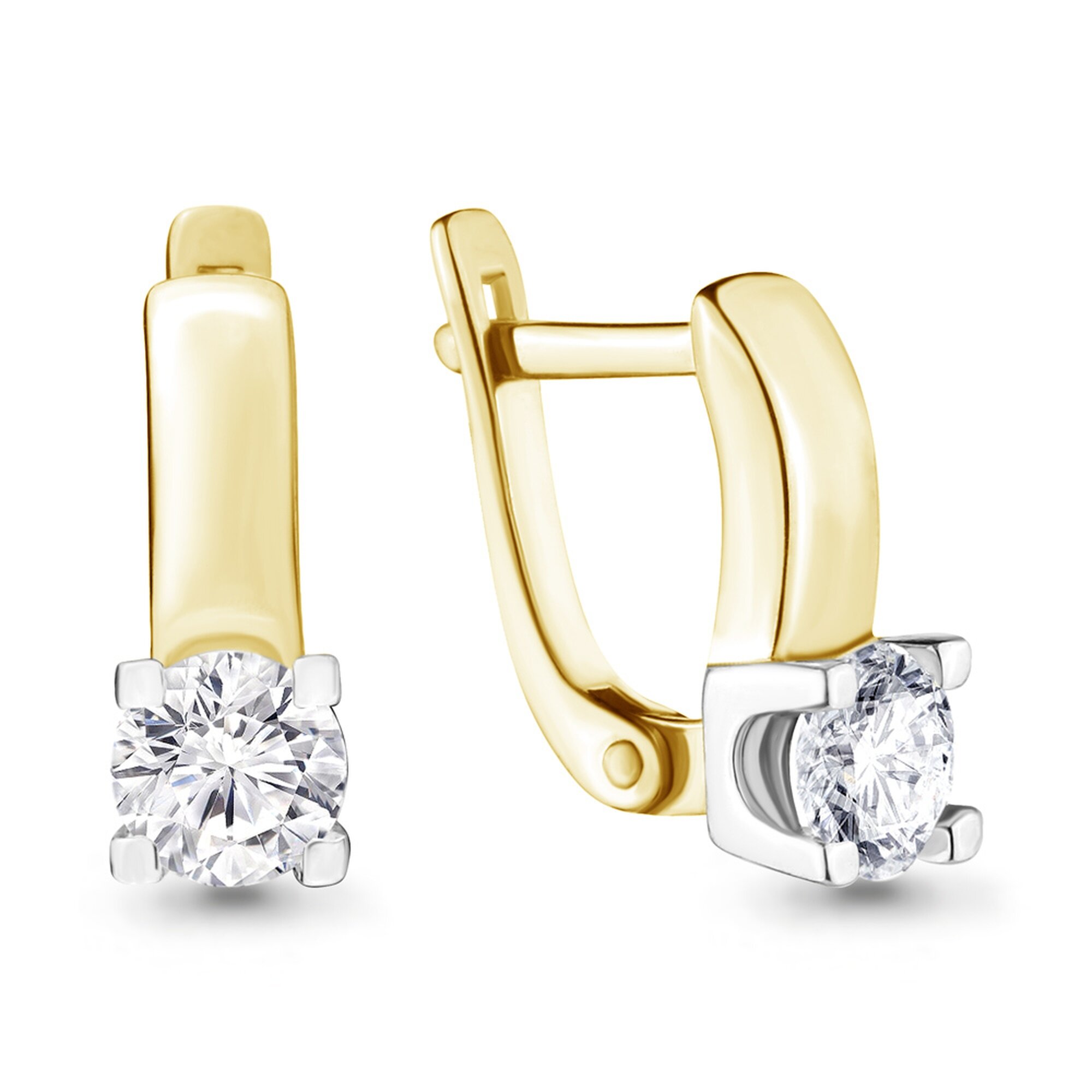 Серьги, желтое золото, 585 проба, бриллиант выращенный