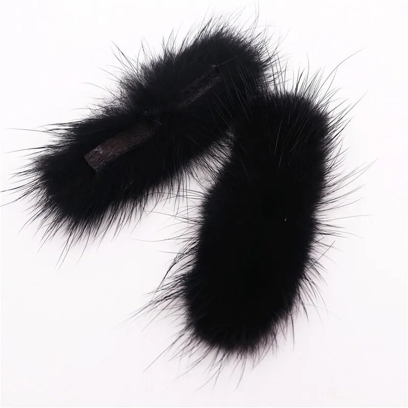 5 шт, Помпоны из норки, 3x7 см Черный, black