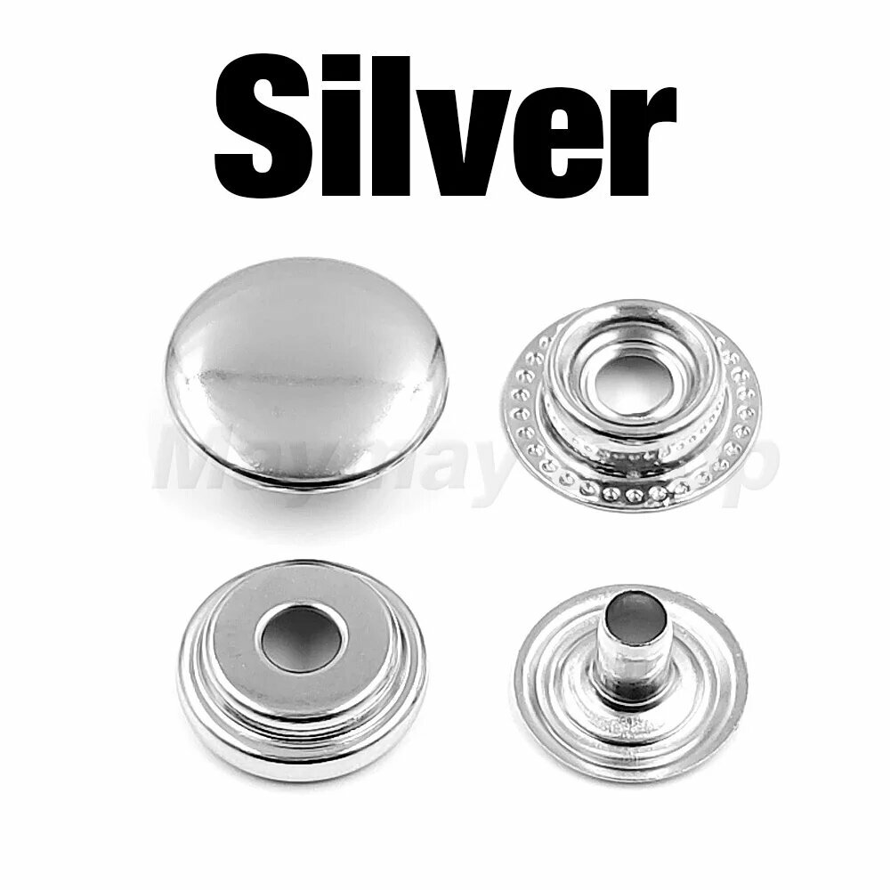Металлические кнопки-застежки 201/203, 25 комплектов Серебряный, 15mm(201), Silver