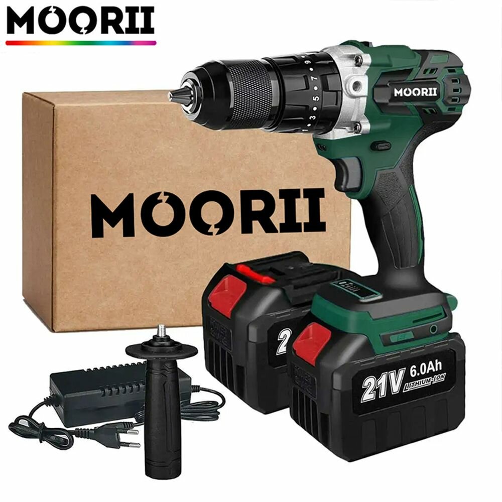 Аккумуляторная дрель 21 В, 13 мм, 120 Нм, Бесщеточная Ударная Дрель Шуруповерт для ледобура Рыбалка , включая 2 батареи по 6,0 А