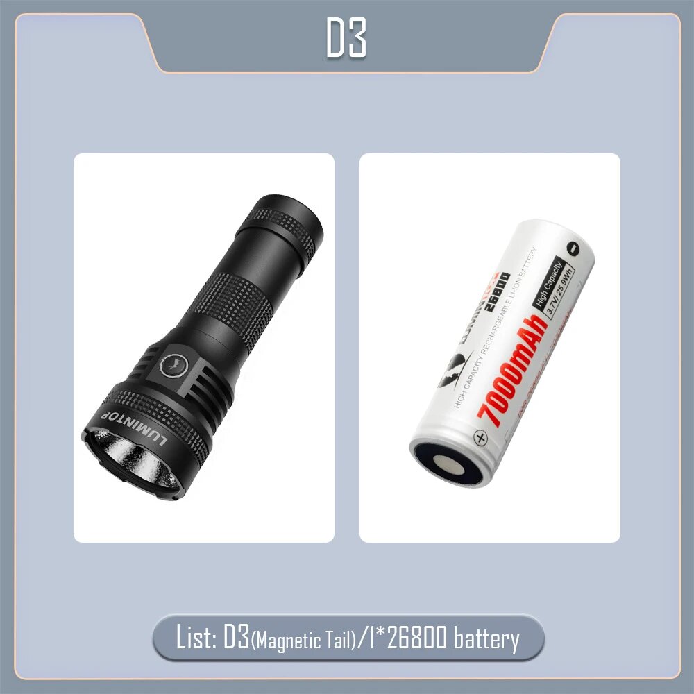 EDC LED Фонарик D3 7000 люмен with 26800 battery
