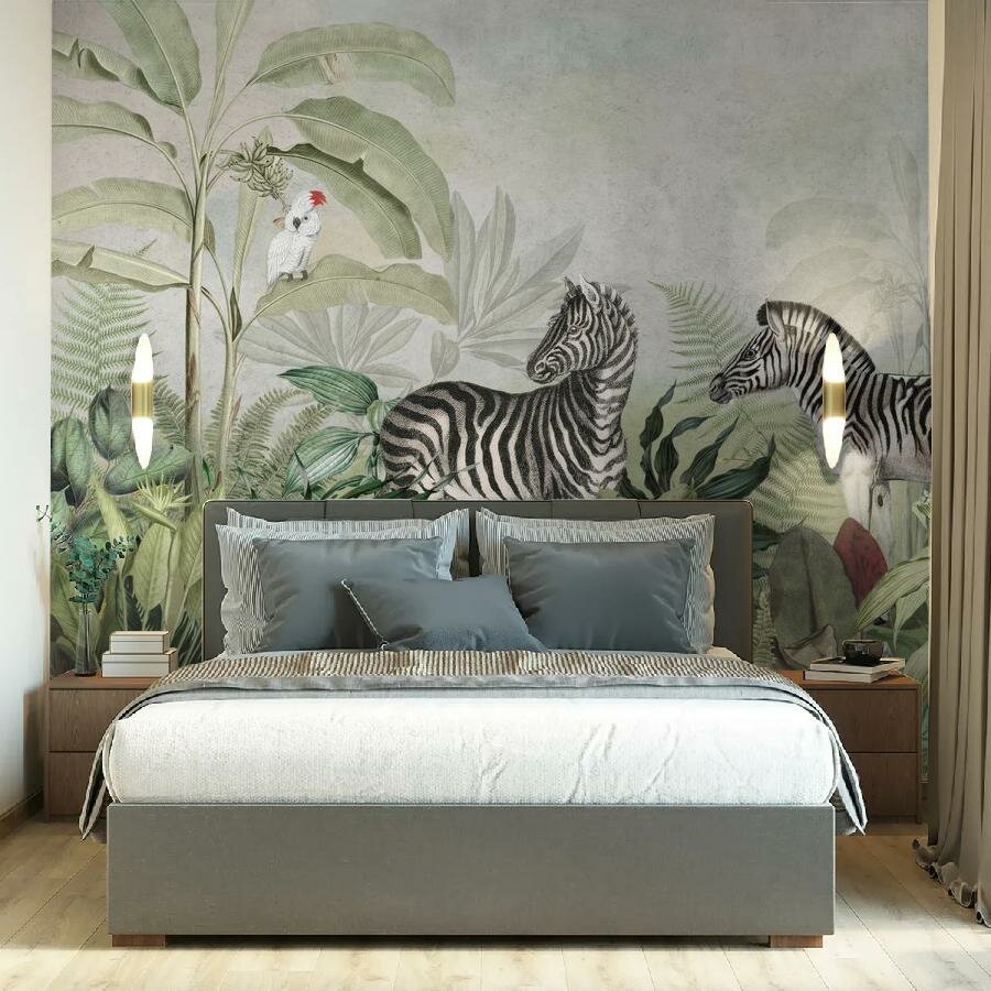 Фотообои Две зебры 12-1788-S-Флок 270 x 200 см (ВхШ) Бесшовные, флизелиновые, влагостойкие обои