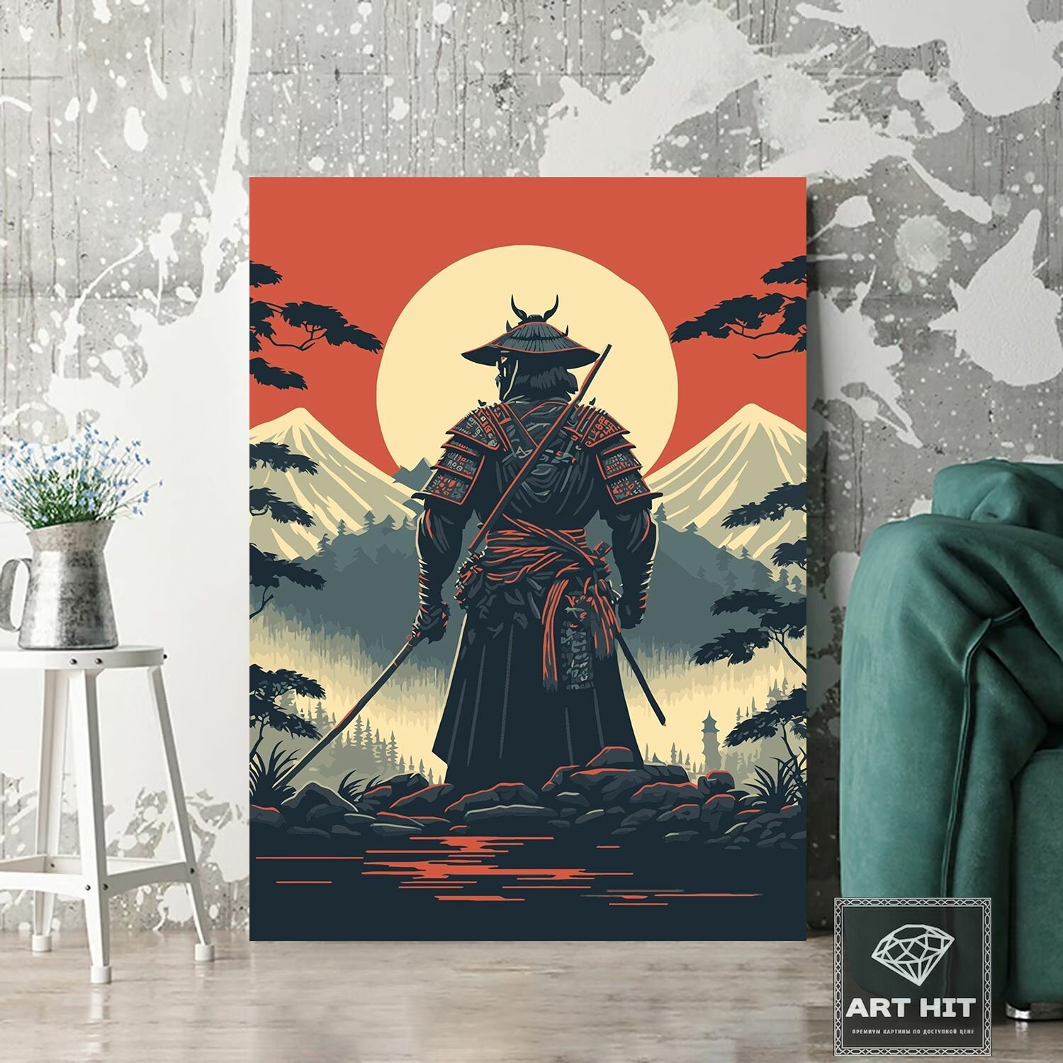 Картина Япония, картина с самураем, Бусидо, 40х60 см.