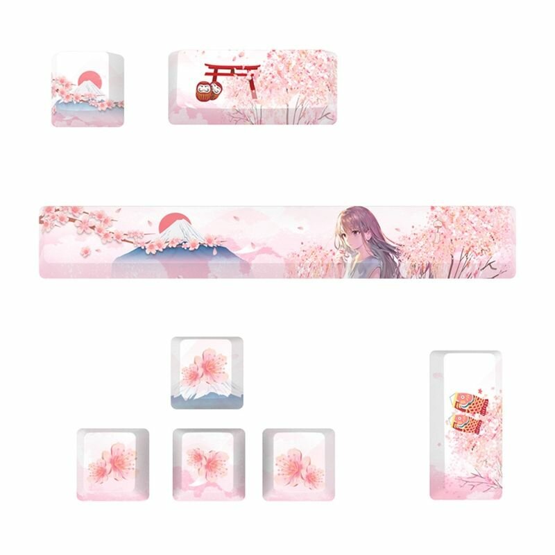 8-клавишная сублимационная клавиатура из ПБТ на тему цветущей вишни