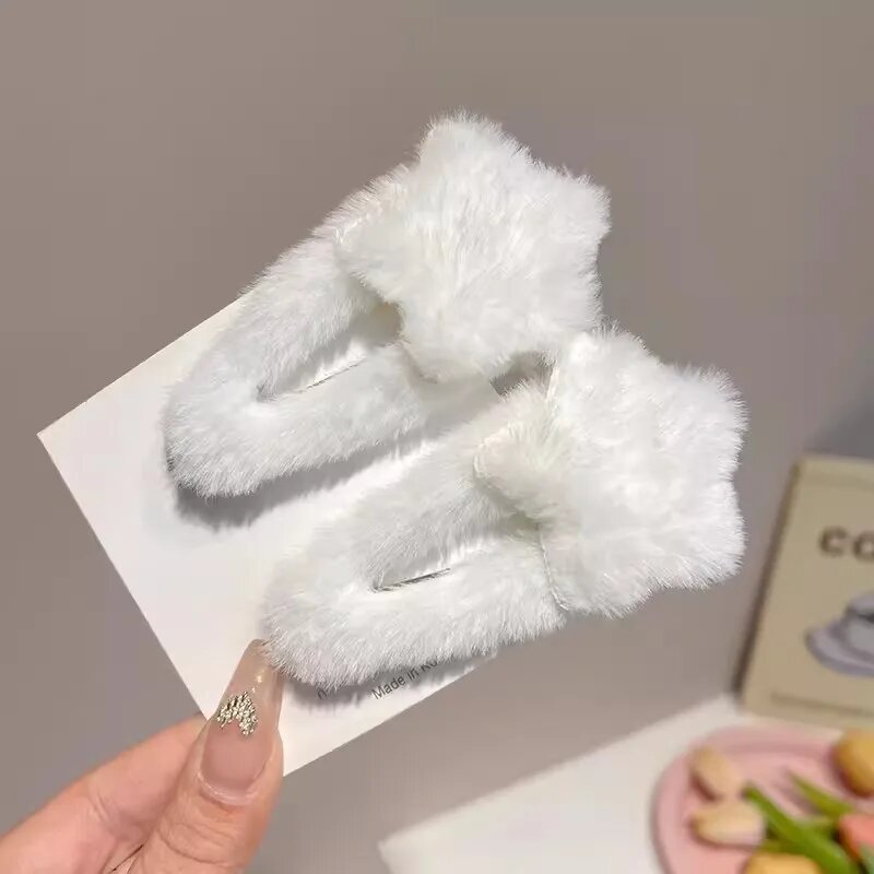 Пушистые заколки со звездами 2 шт. Белый, white