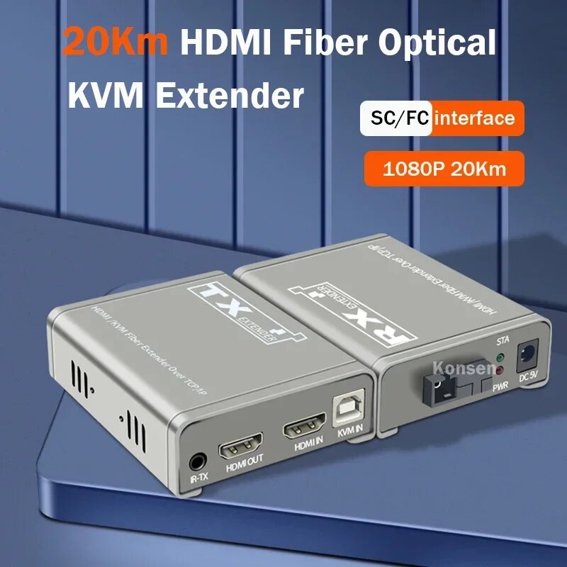 HDMI KVM волоконно-оптический удлинитель 20 км with EU Plug