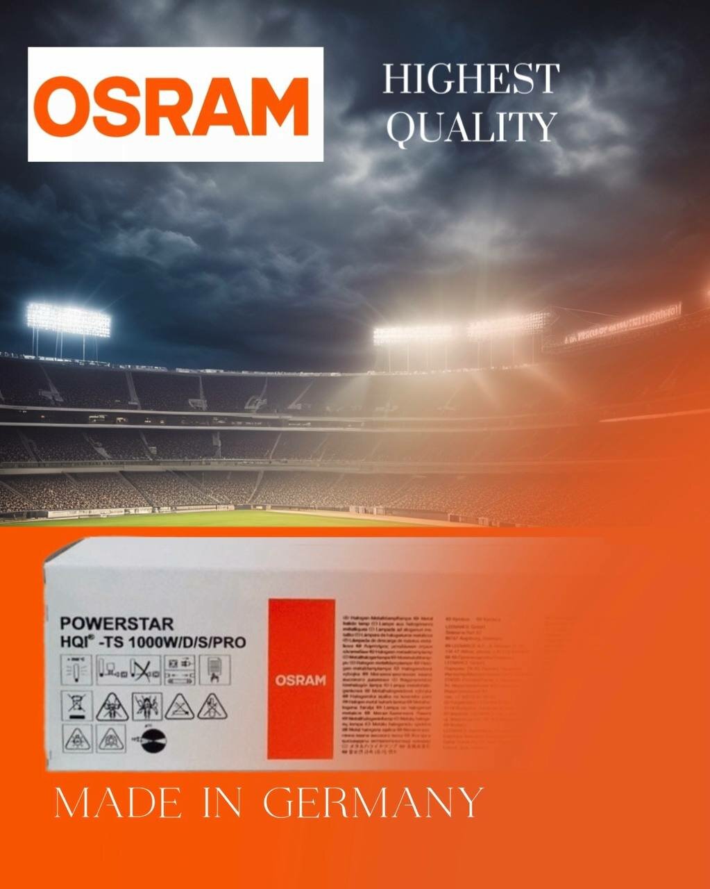 Лампа Газоразрядная металлогалогенная OSRAM POWERSTAR HQI-TS 1000W/D/S PRO DAYLIGHT K12s