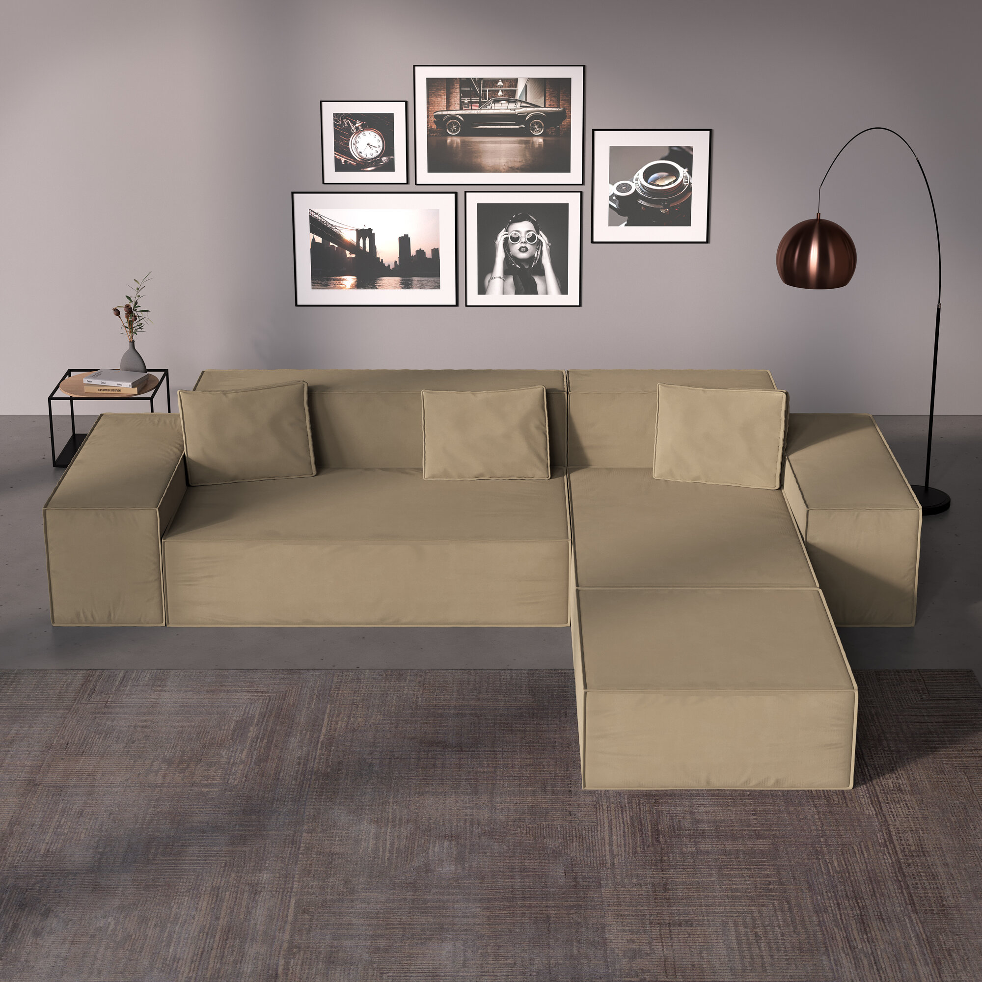 Диван модульный Salon Tron MONO, антивандальная велюровая обивка, 340х265х70 см