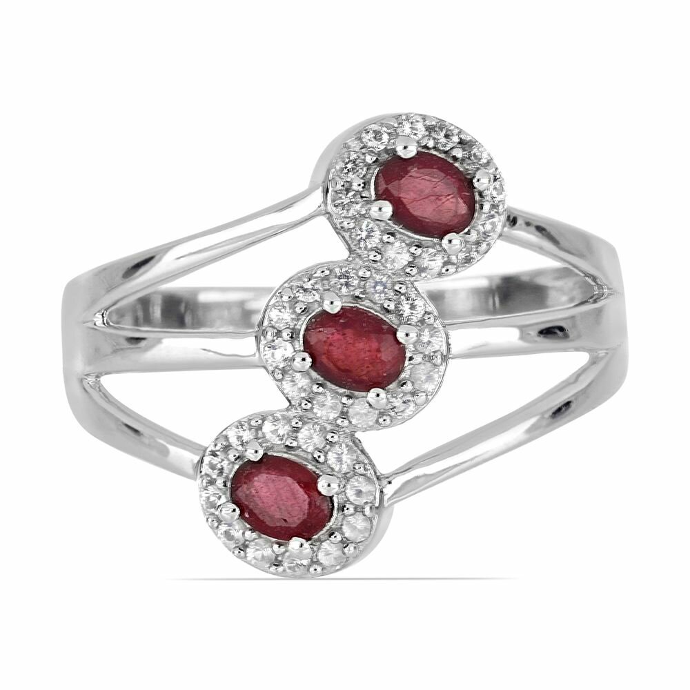 Кольцо дорожка, серебро, 925 проба, родирование, рубин, топаз