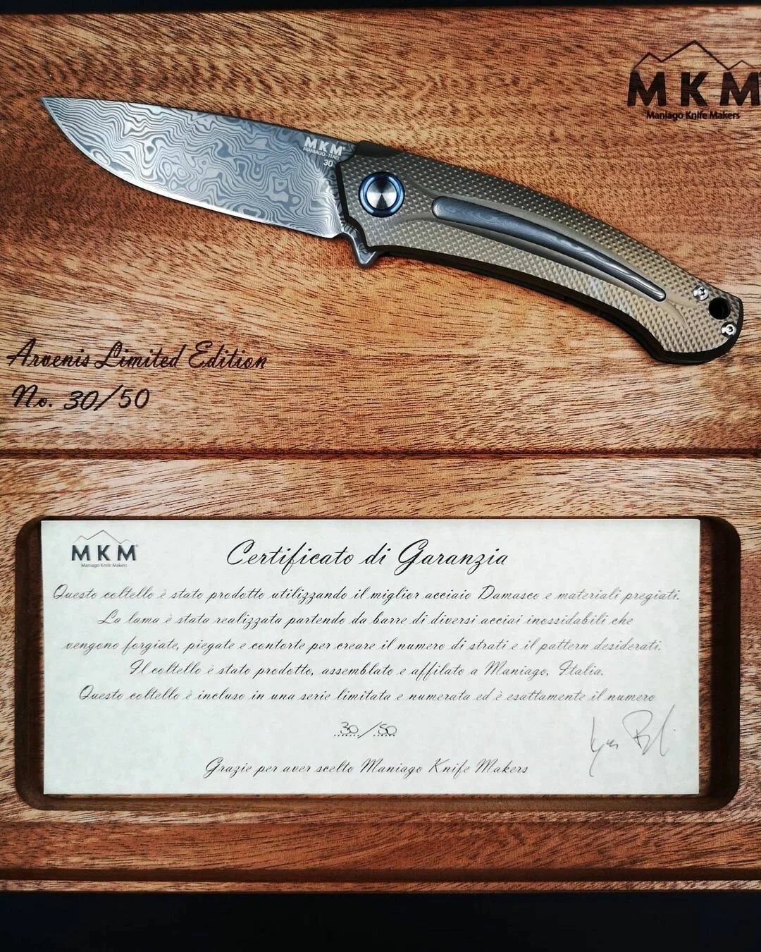 Складной нож MKM Knives Arvenis Damasteel, bronze