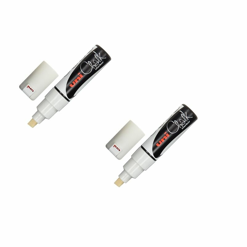 UNI Маркер меловой, белый, до 8 мм, 2 уп.