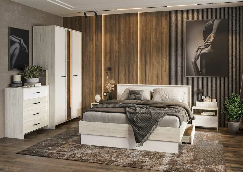 Спальня Дублин комод КМ4Я-800 80,0х88,6х40,0 см, дуб крафт белый/белый+дуб крафт белый