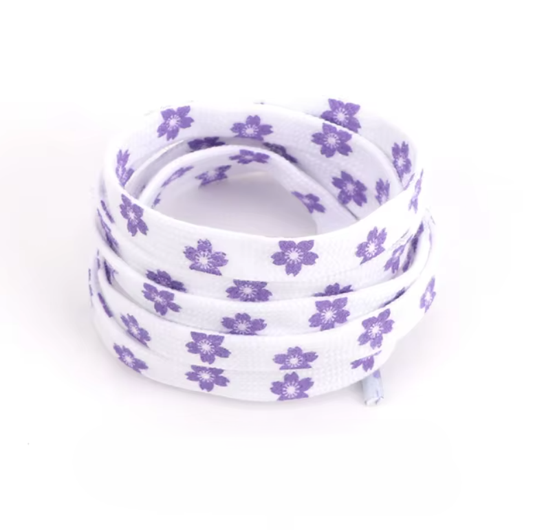 Спортивные шнурки "Цветочки" / Бело-фиолетовый / 1 пара шнурков / 120 см