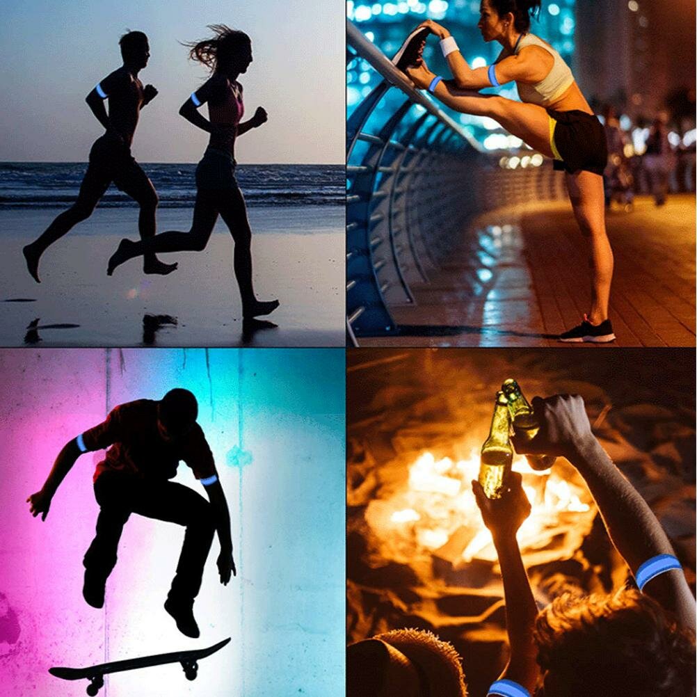 4 шт. светодиодный браслет USB перезаряжаемый светоотражающий браслет регулируемые защитные светящиеся нарукавники для бега на открытом воздухе велоспорта