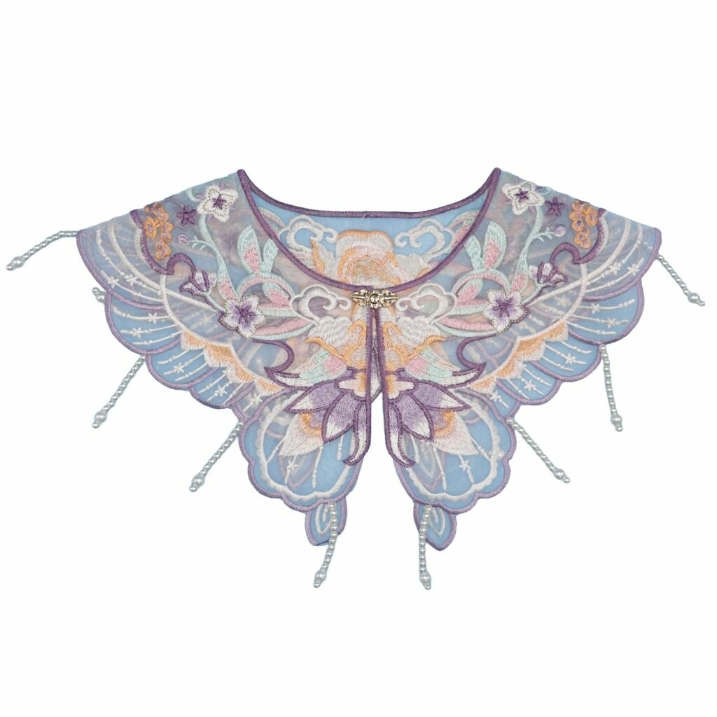 Накидка на плечо из органзы с вышивкой и застежкой пуговицы, китайская винтажная шаль накладным воротником для женщин, модный аксессуар