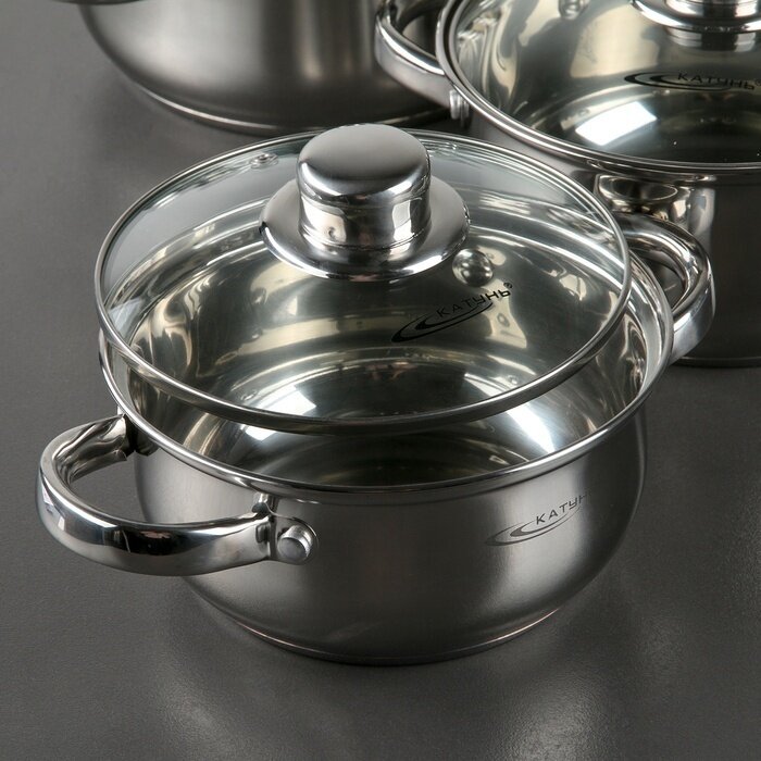 Набор кастрюль Катунь "Гретта", 3 шт: 1,6 л, 2,2 л, 3,2 л, капсульное дно