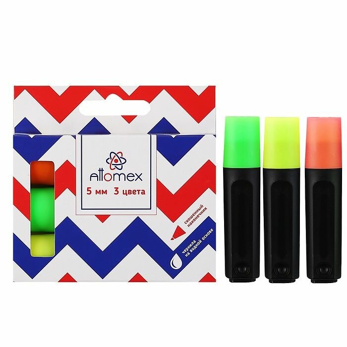 Набор маркеров-выделителей deVENTE "Attomex" 3 цвета, плоский корпус, скошенный наконечник (5045358)