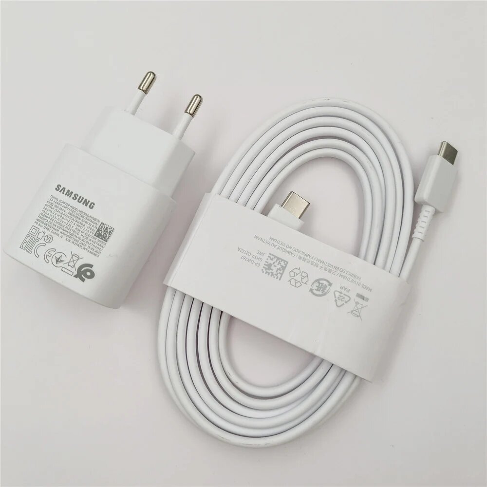 Зарядное устройство Samsung 25 Вт, адаптер для супербыстрой зарядки, тип 1,8 м White Add 1.8M Cable