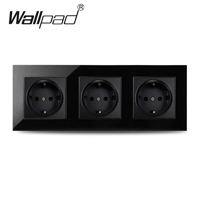 Wallpad Тройная настенная розетка со стеклянной панелью 3 Black Glass