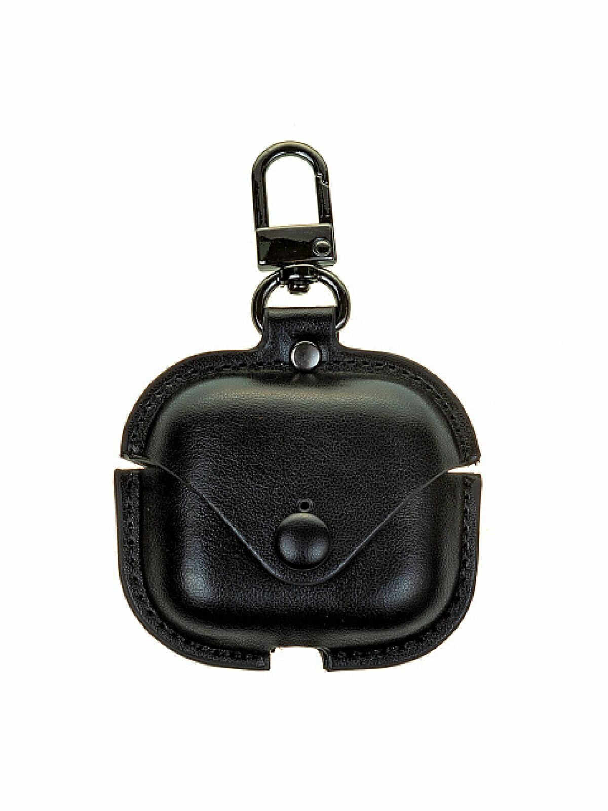 Чехол для наушников AirPods 3 ( Аирподс 3 ) на кнопке с карабином, эко кожа, черный