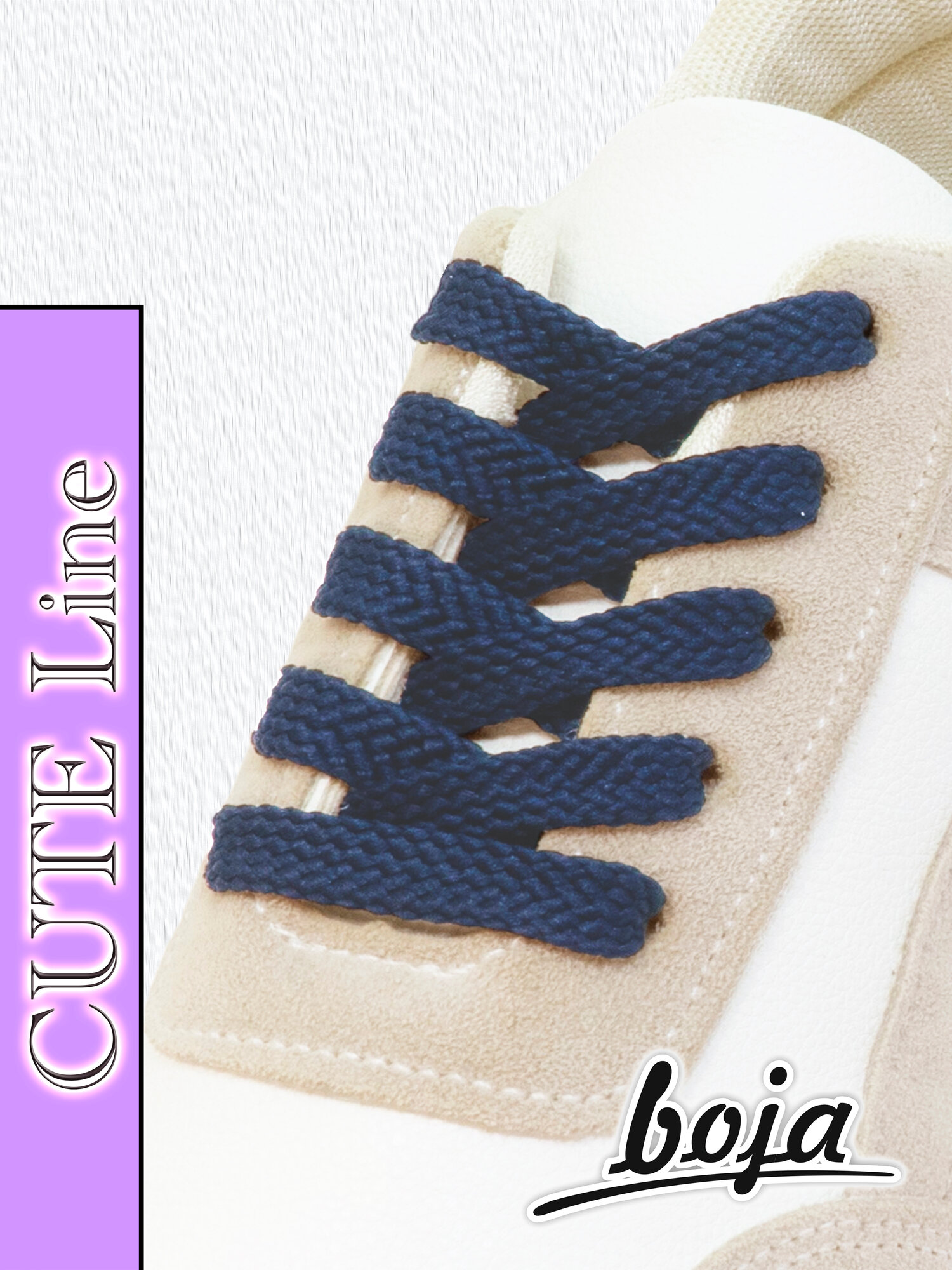 Шнурки для обуви BOJA (CUTE), плоские, 100 см, синие темные, для кроссовок и кед, не эластичные и без фиксаторов