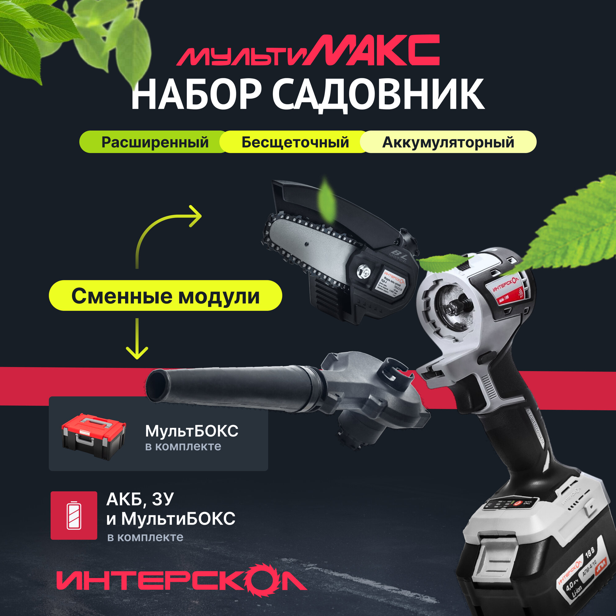 Набор электроинструмента ИНТЕРСКОЛ мультимакс "Расширенный Садовник" (755.4.3.42)