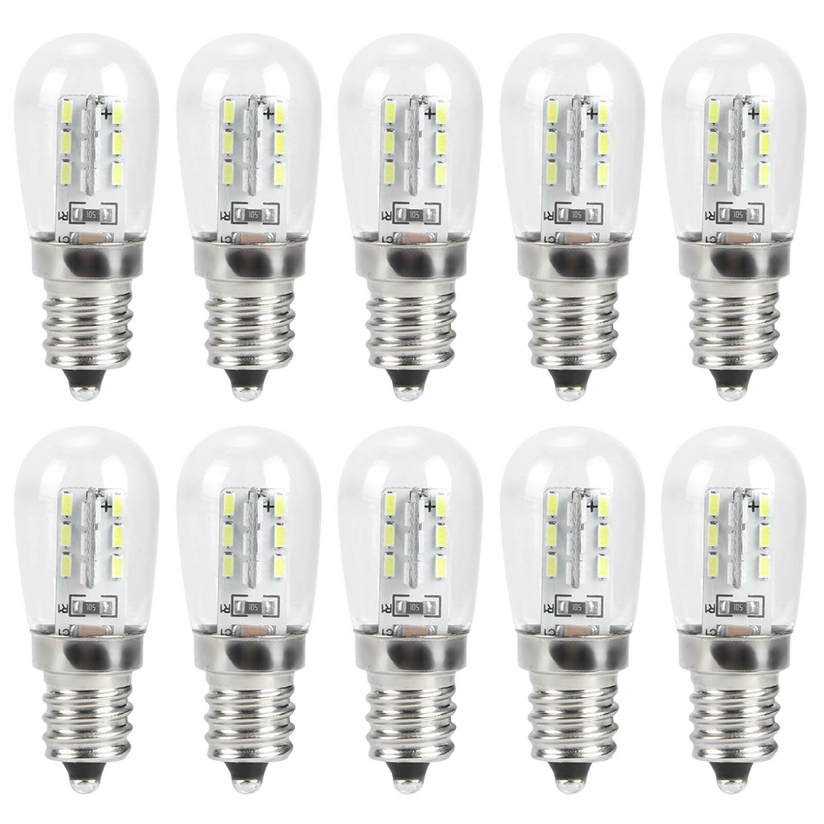 10 шт. светодиодных лампочек E12 для холодильника, 1,5 Вт, переменный ток 230 В, замена для лампочек бытовых швейных машин (белый свет)