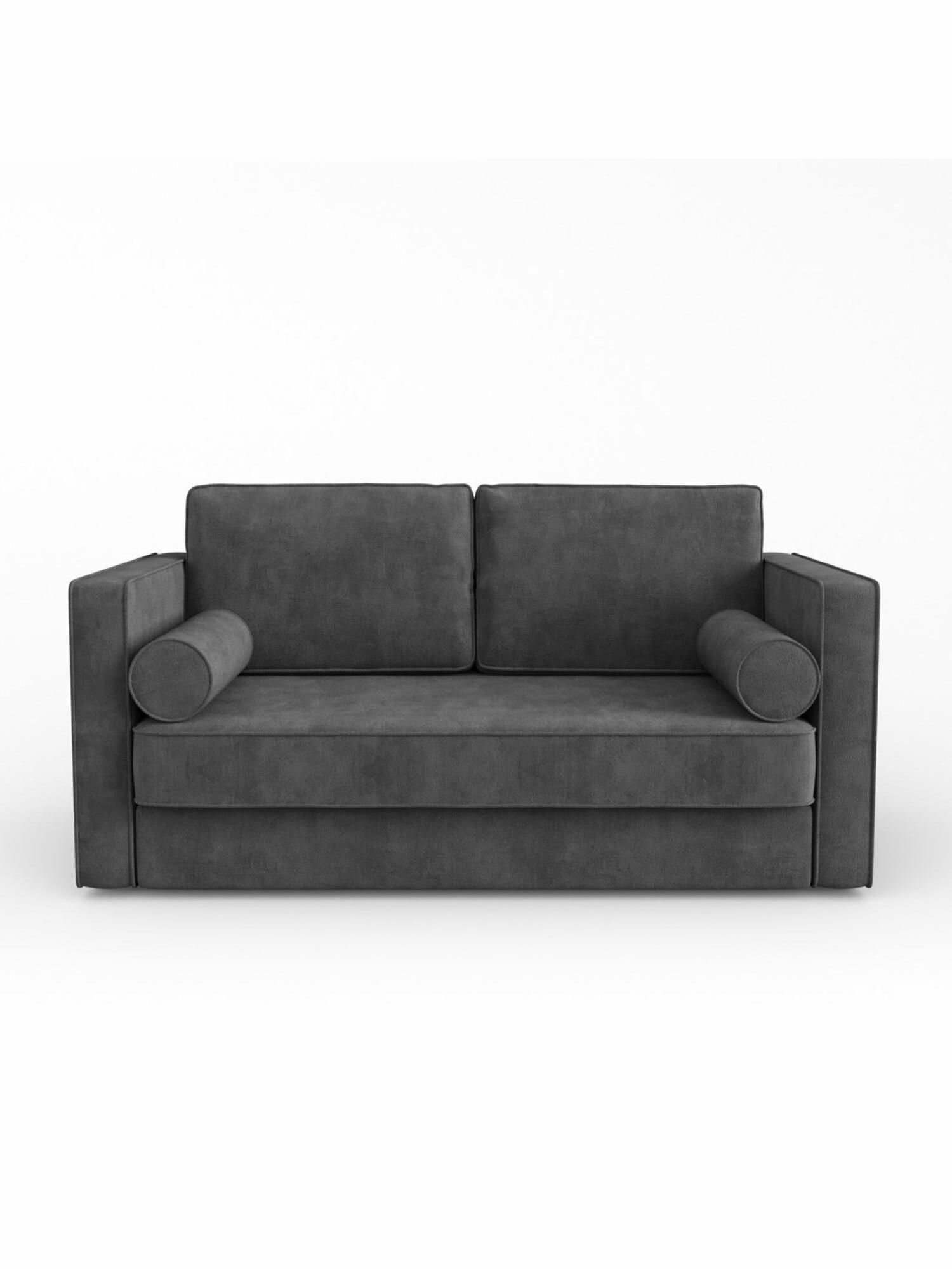 Прямой диван Manons Maison Токке mini, раскладной механизм Выкатной, Велюр серый, 188х104х71 см