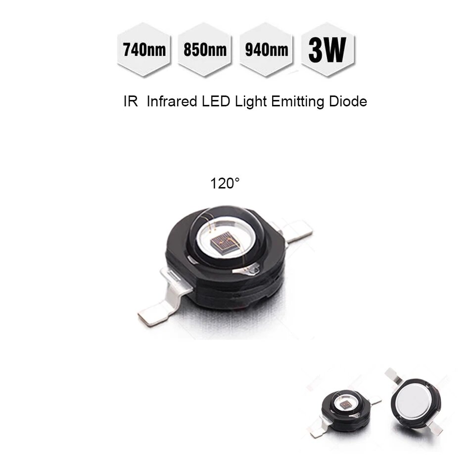 Инфракрасные светодиоды TiaoChongYi 3 Вт 850/940/740 нм 940nm 120 degree, 5pcs