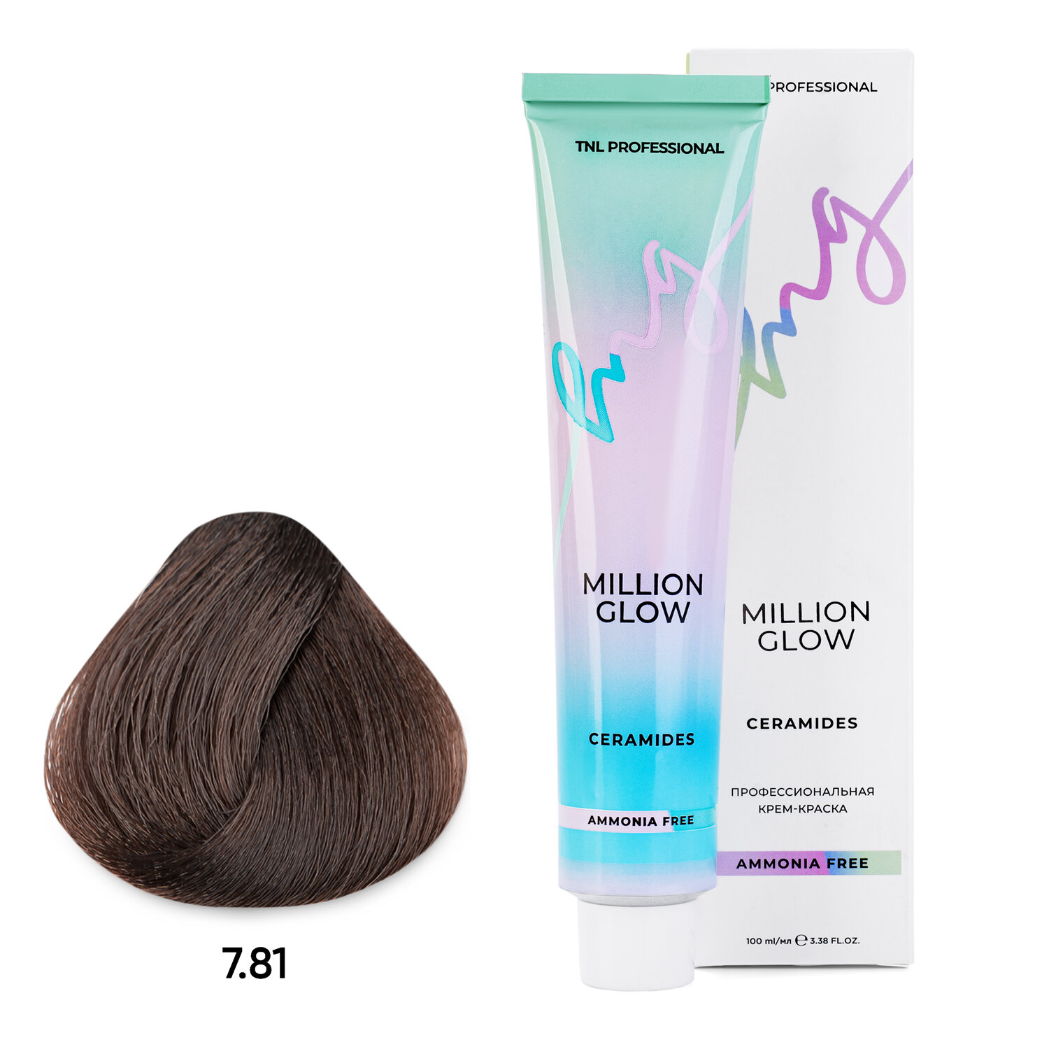 Крем-краска для волос TNL Million glow Ammonia free collection Ceramides оттенок 7.81 блонд карамельный пепельный 100 мл