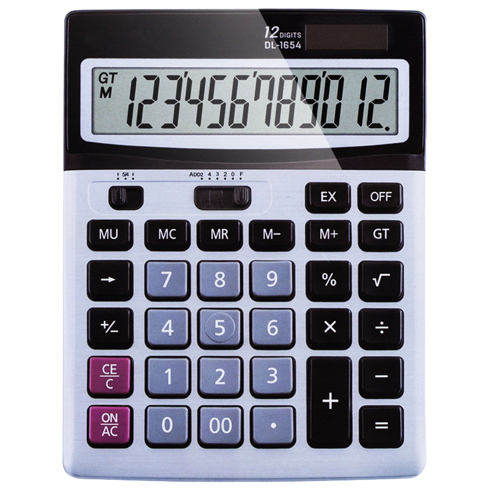 Электронный калькулятор с двойным питанием, работающий от солнечной энергии, настольный, 12 разрядов, большой экран, серебристый.