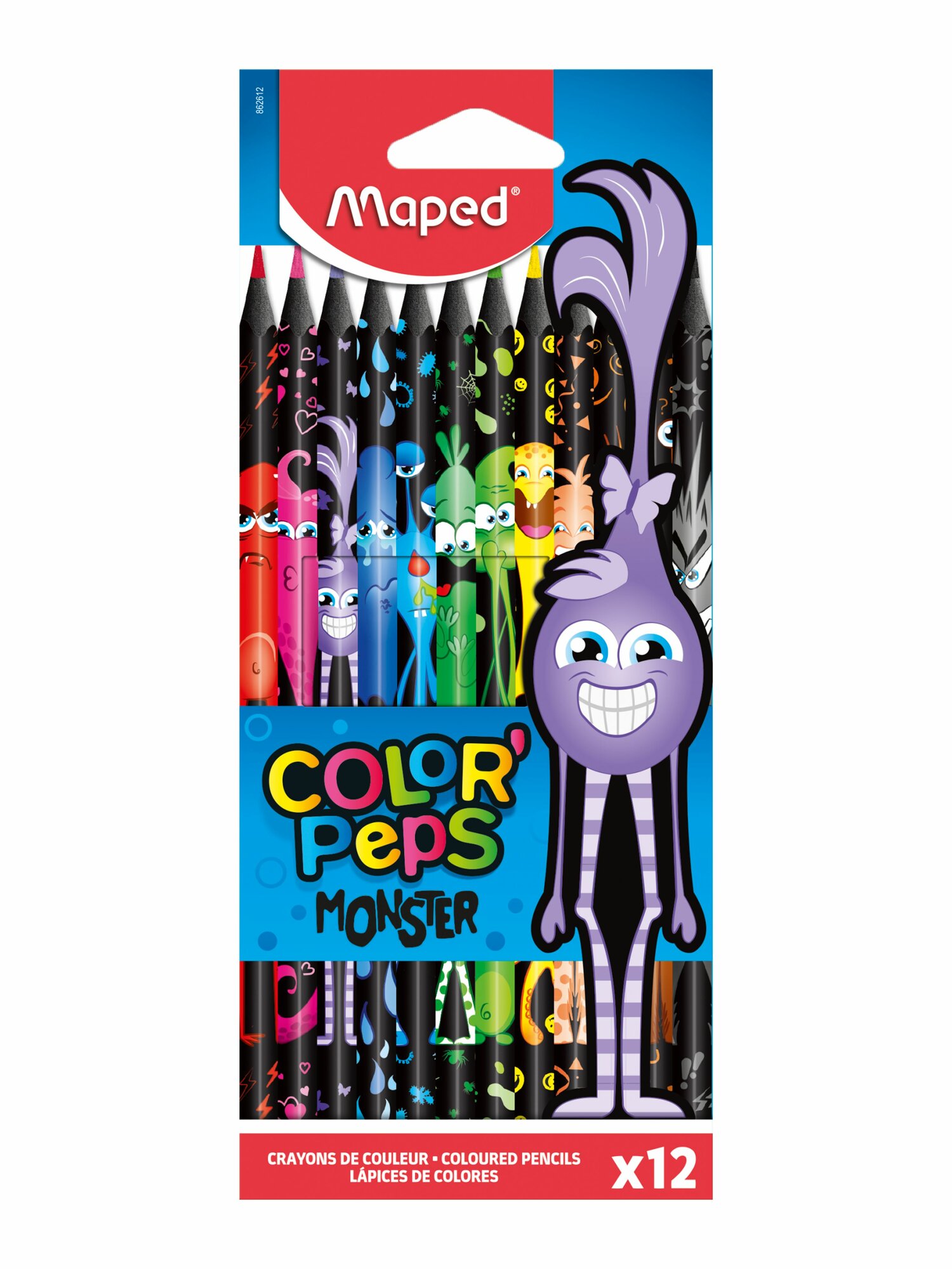 Цветные карандаши MAPED "COLOR'PEPS BLACK MONSTER", 12 цвета, трехгранная форма