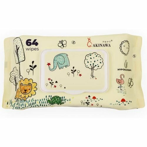 Влажные салфетки AKINAWA детские гипоаллергенные, с крышкой, 64 шт