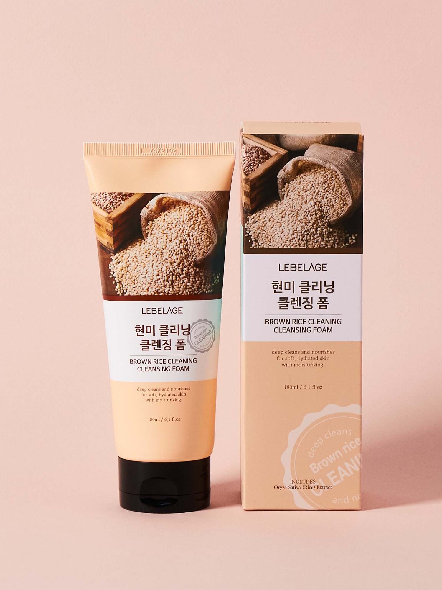 Lebelage Пенка для умывания с экстрактом бурого риса 180мл Brown Rice Cleaning Cleansing Foam