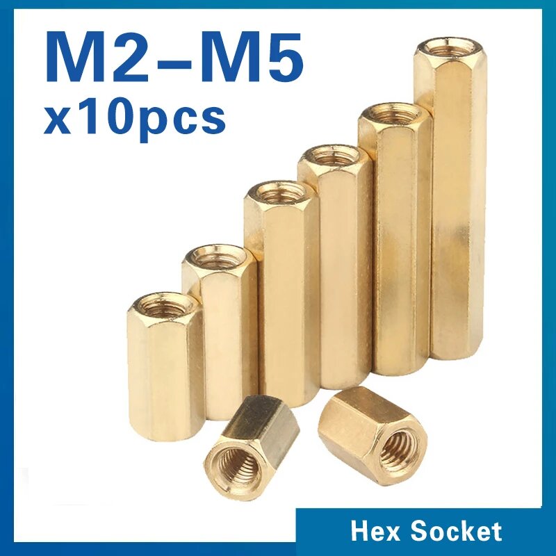 Латунные шестигранные шайбы-расстояния XMSJ M2 M2.5 M3 M4 M5 M2, 20mm x10pcs