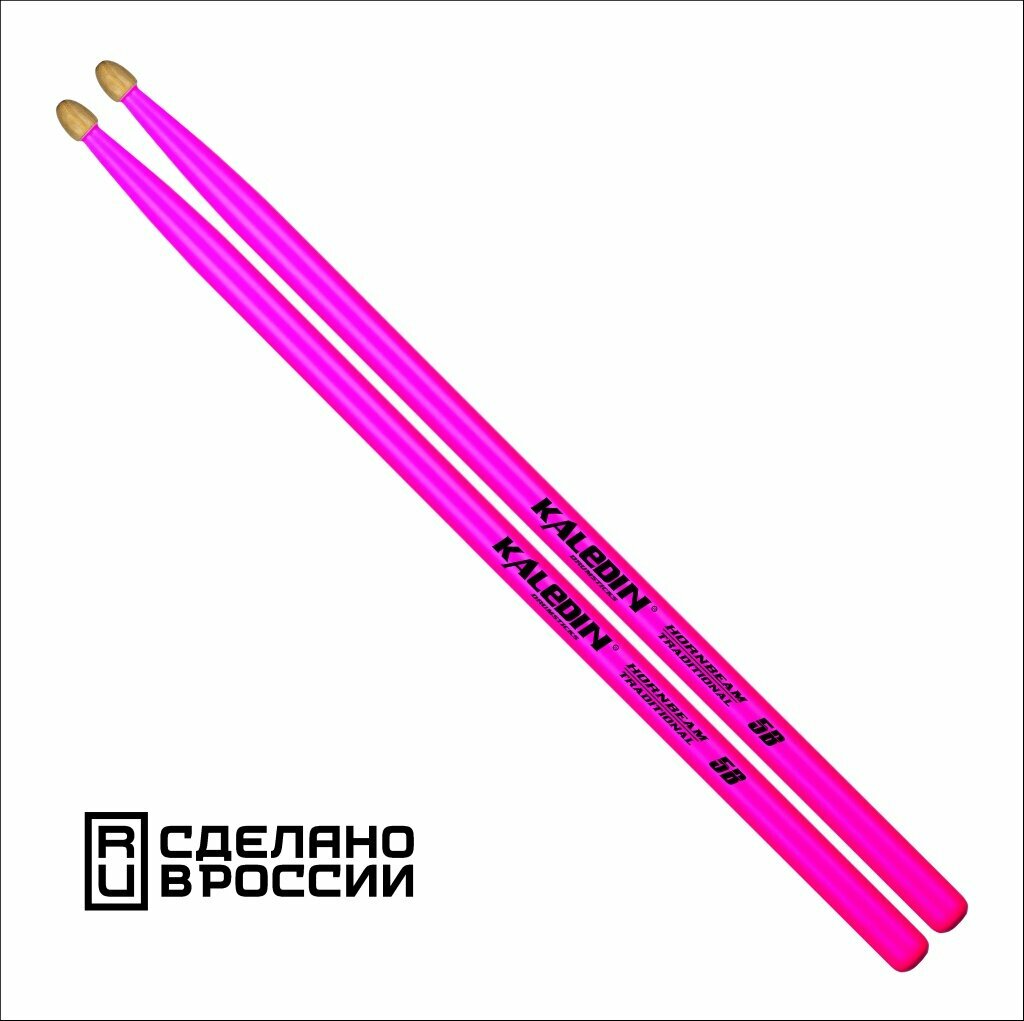 7KLHBPK5B Pink 5B Барабанные палочки, граб, флуоресцентные розовые, Kaledin Drumsticks