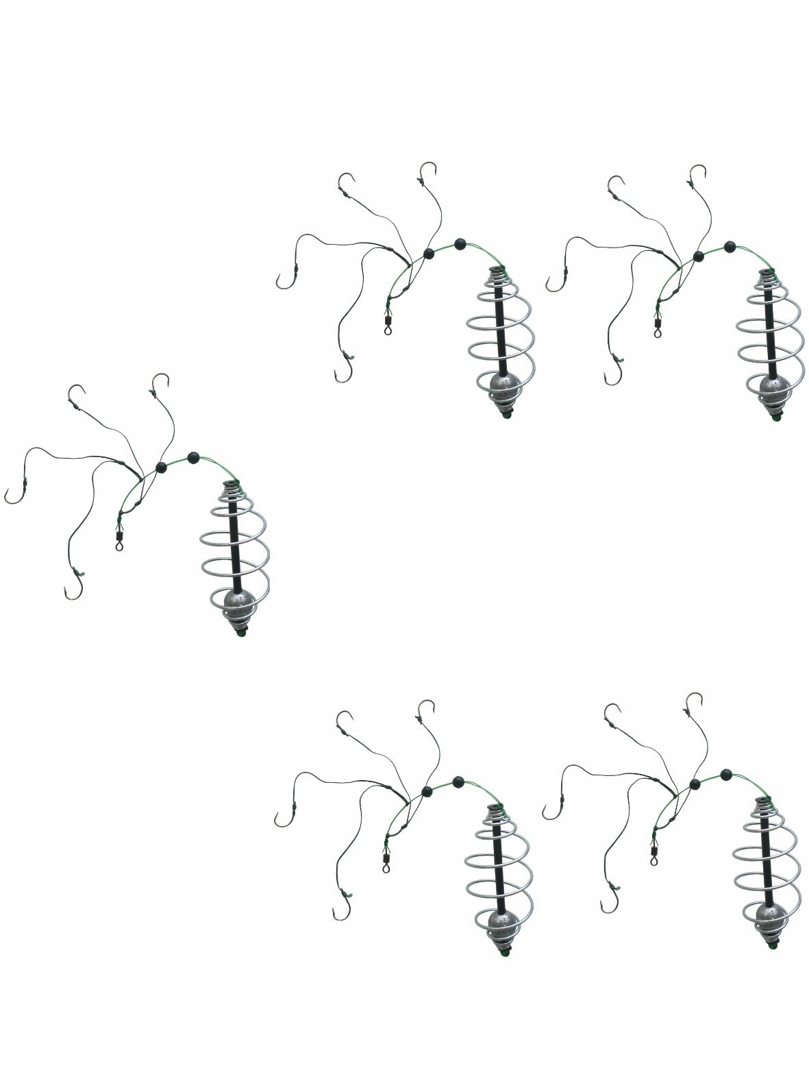 5 ШТ. Снасть донная комбайн 20 гр. / кормушка, 4 крючка