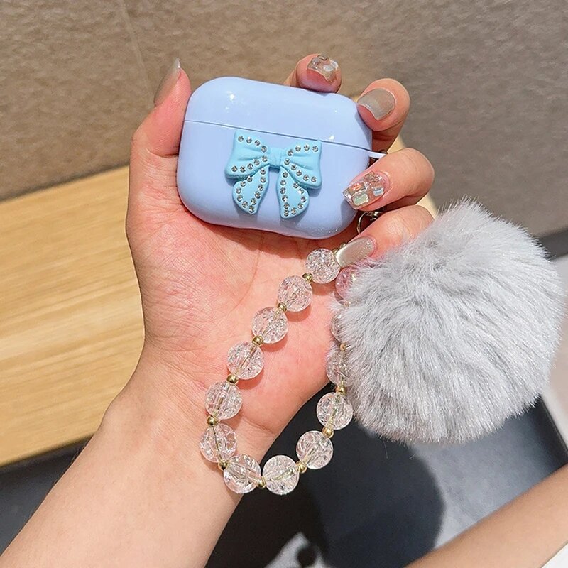 Чехол для AirPods Pro голубой с бантиком