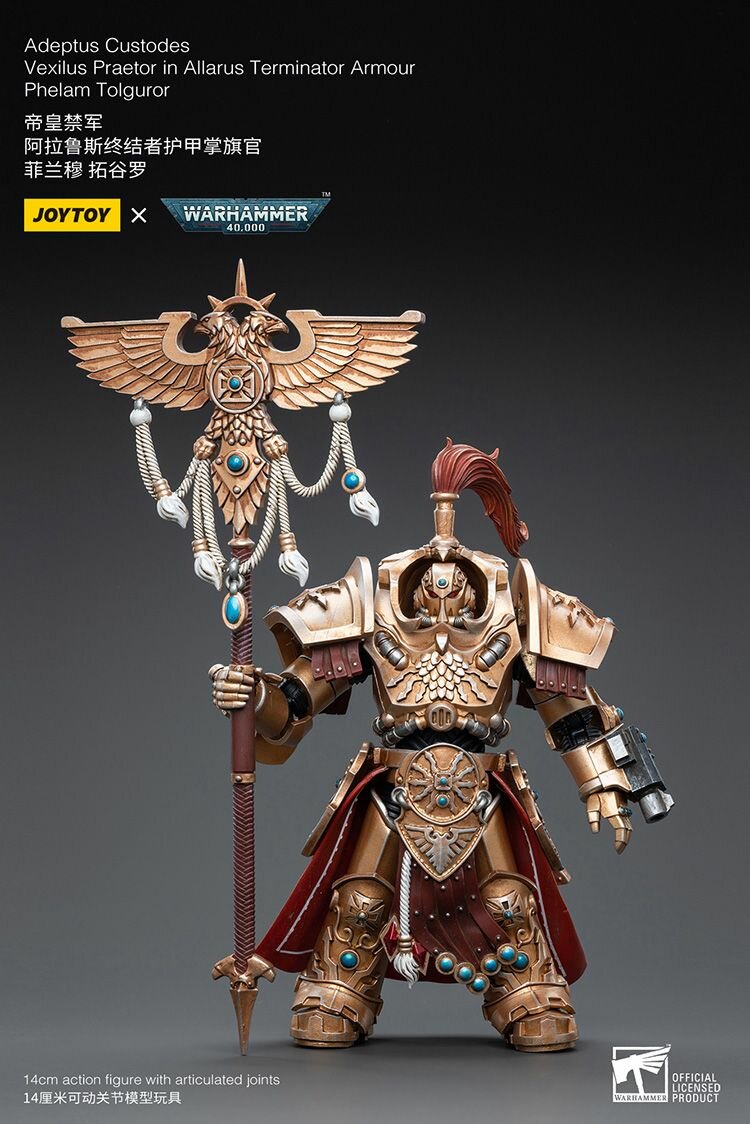 JOYTOY Warhammer 40K 1/18 Adeptus Custodes Vexilus Praetor in Allarus Terminatior Armour Phelam Tolguror Подвижная фигурка