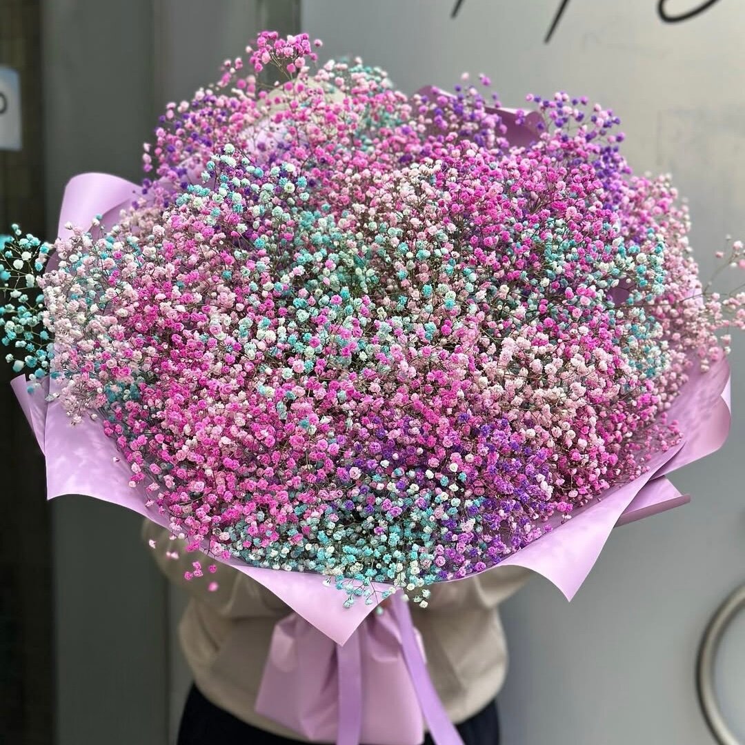 Букет из разноцветной гипсофилы 25 шт, красивый букет цветов, шикарный, премиум цветы, премиум букет