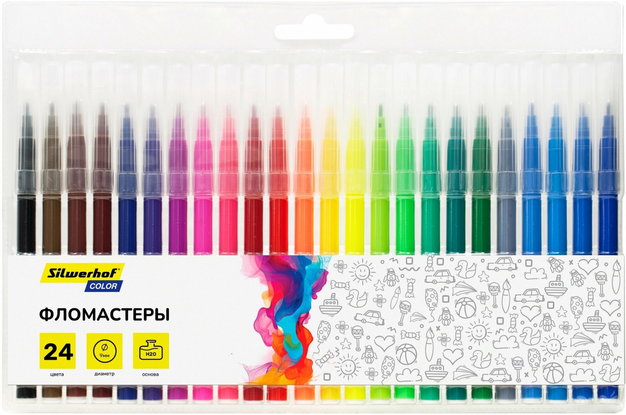 Фломастеры Silwerhof Color 9мм 145мм круг. пулевидный пиш. наконечник Вентилируемый 24цв. пакет с ев