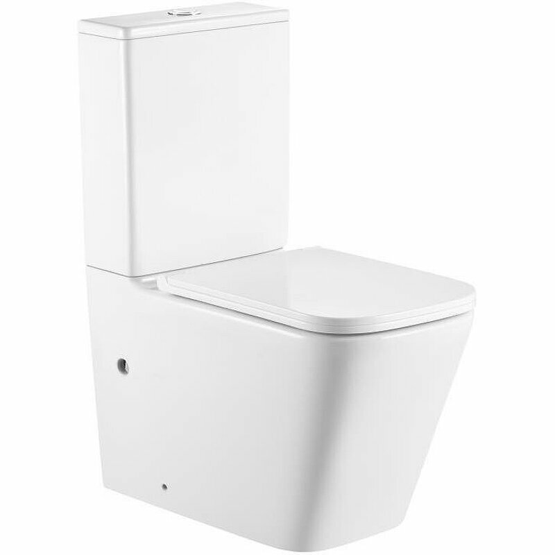 Унитаз-компакт SantiLine SL-5028 безободковый, слив торнадо, с бачком, с крышкой микролифт, белый