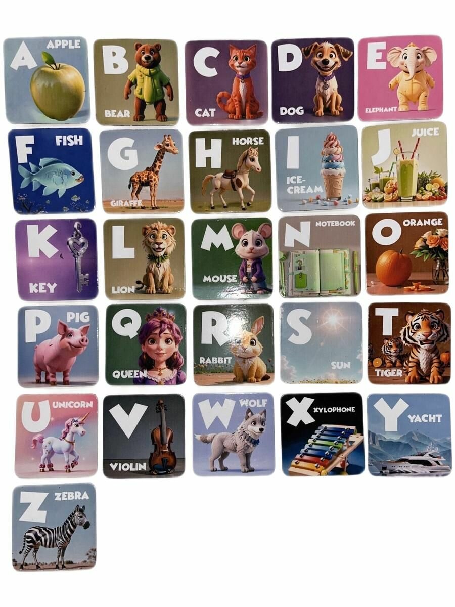 Набор магнитных карточек "Английские буквы и цифры" 48 карточек