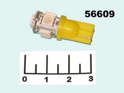 Лампа светодиодная 12V T10 5LED желтая 5050Y