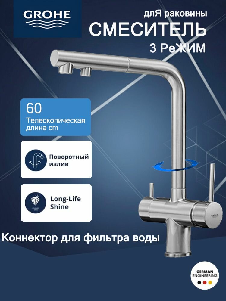 Смеситель для кухонной мойки GROHE с функцией очистки воды Чистая медь, современные технологии
