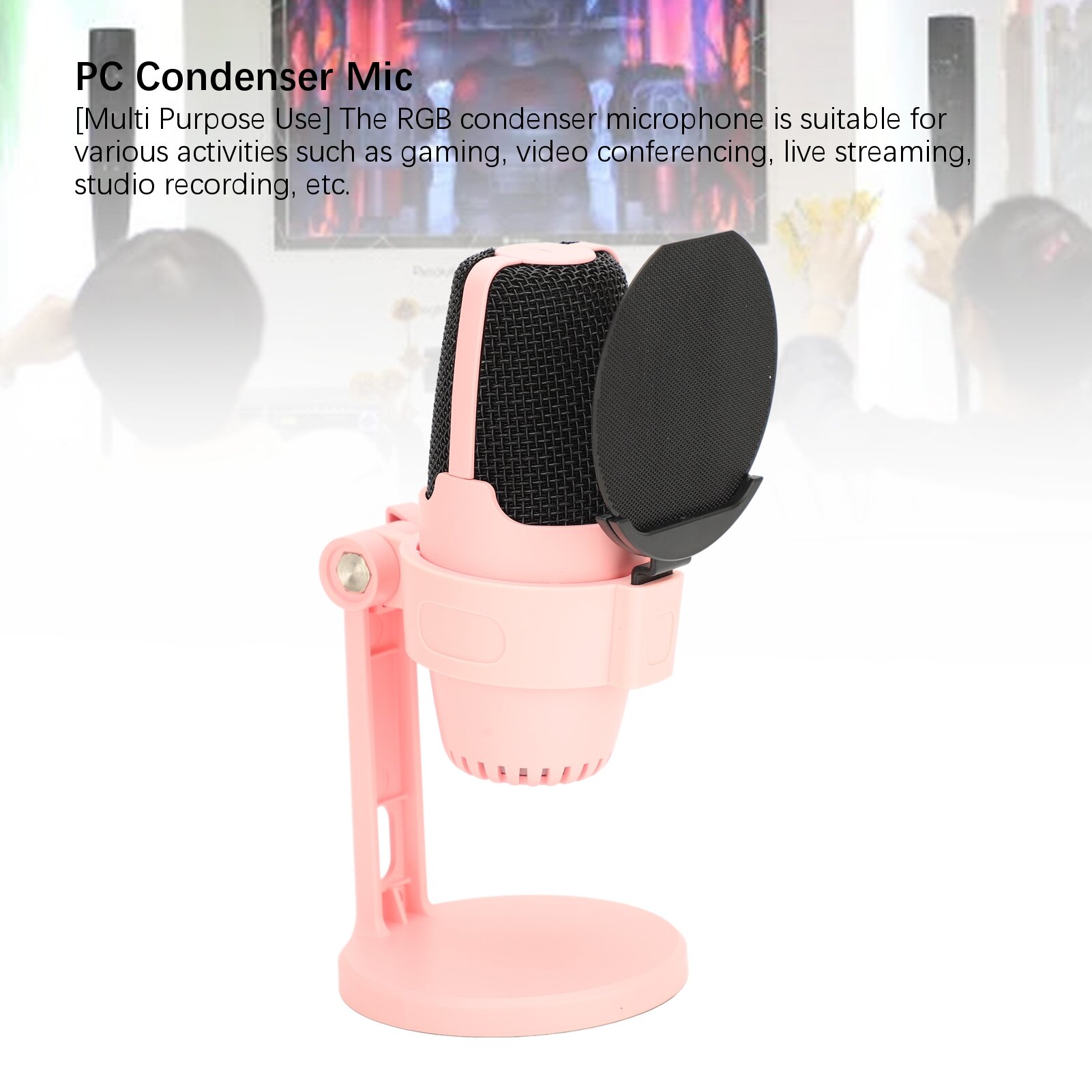 USB-микрофон конденсаторный кардиоидный ПК-микрофон с RGB-подсветкой для записи, записи и трансляции в игровой студии, розовый