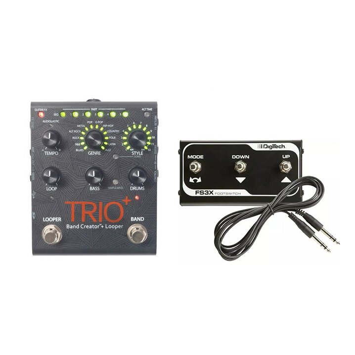 DigiTech TRIO+ Plus Looper Pedal с FS3X педальным переключателем для автоматического сопровождения бас-барабанов и