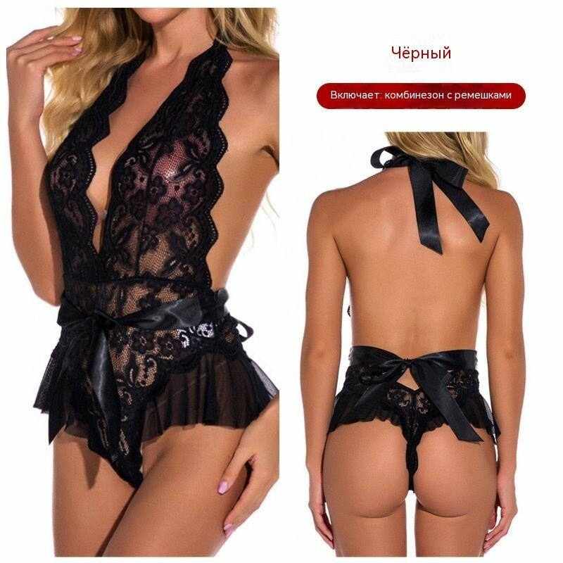 Женское боди с запахом на шее и открытой спиной с бантом