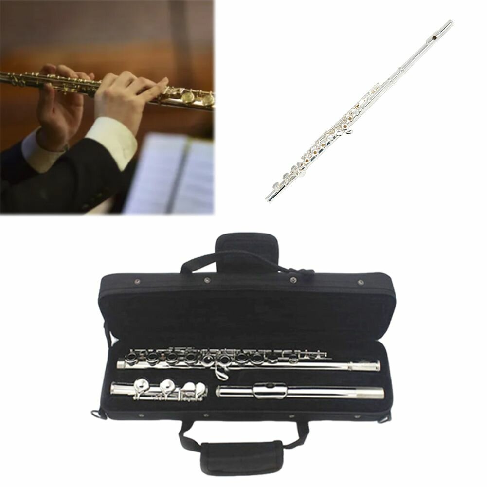 Флейта C, 16 отверстий, серебряное покрытие, в комплекте чехол