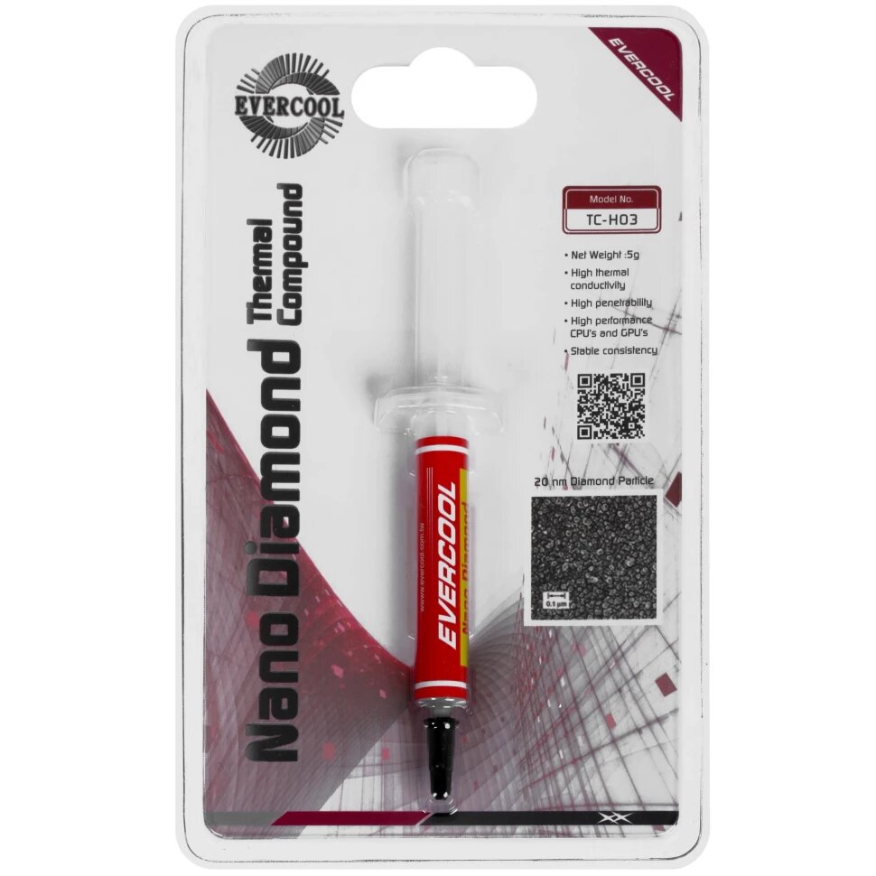 Термопаста Evercool Nano Diamond [TC-H03], 5 г, 12 Вт/мК, шприц, -50 °C, 150 °C